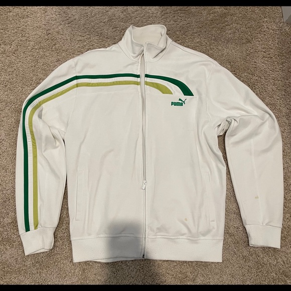 Jackets & Coats | Puma White Track Jacket Green Strips | Poshmark